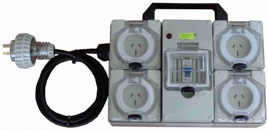 Industrial Power board-240V,16 Amp with 4x15A RCBO protected outlets.